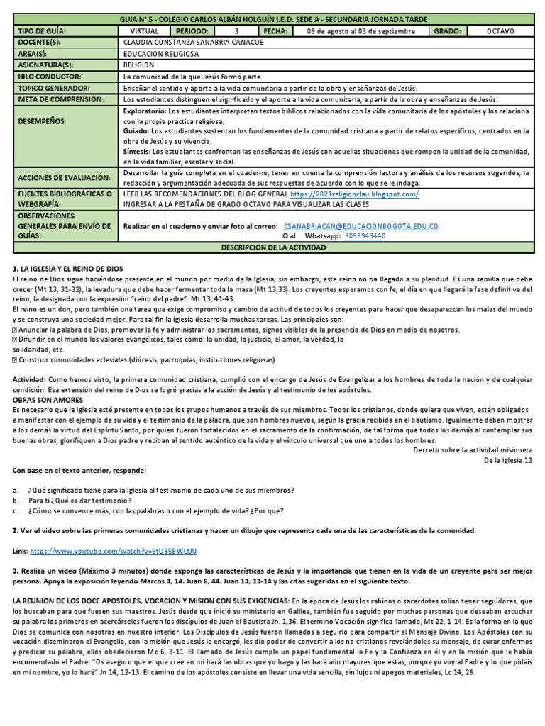 Guia 5 Religion Grado Octavo Virtual PDF | PDF