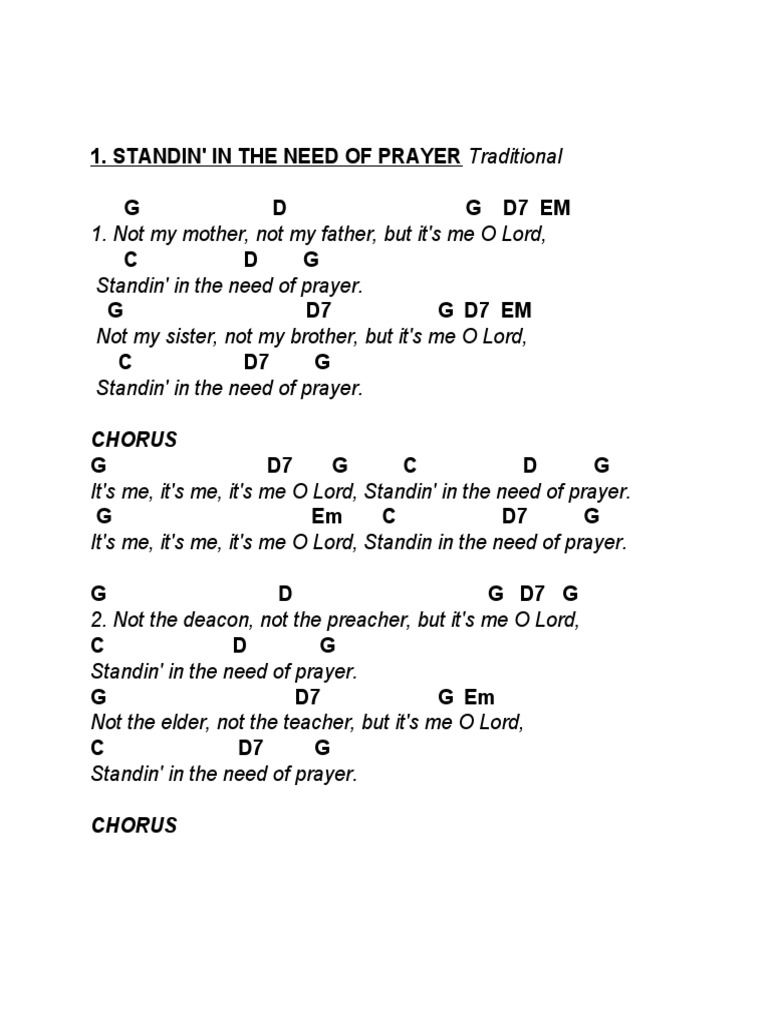 Standing in The Need of Prayer Guitar Chords | PDF