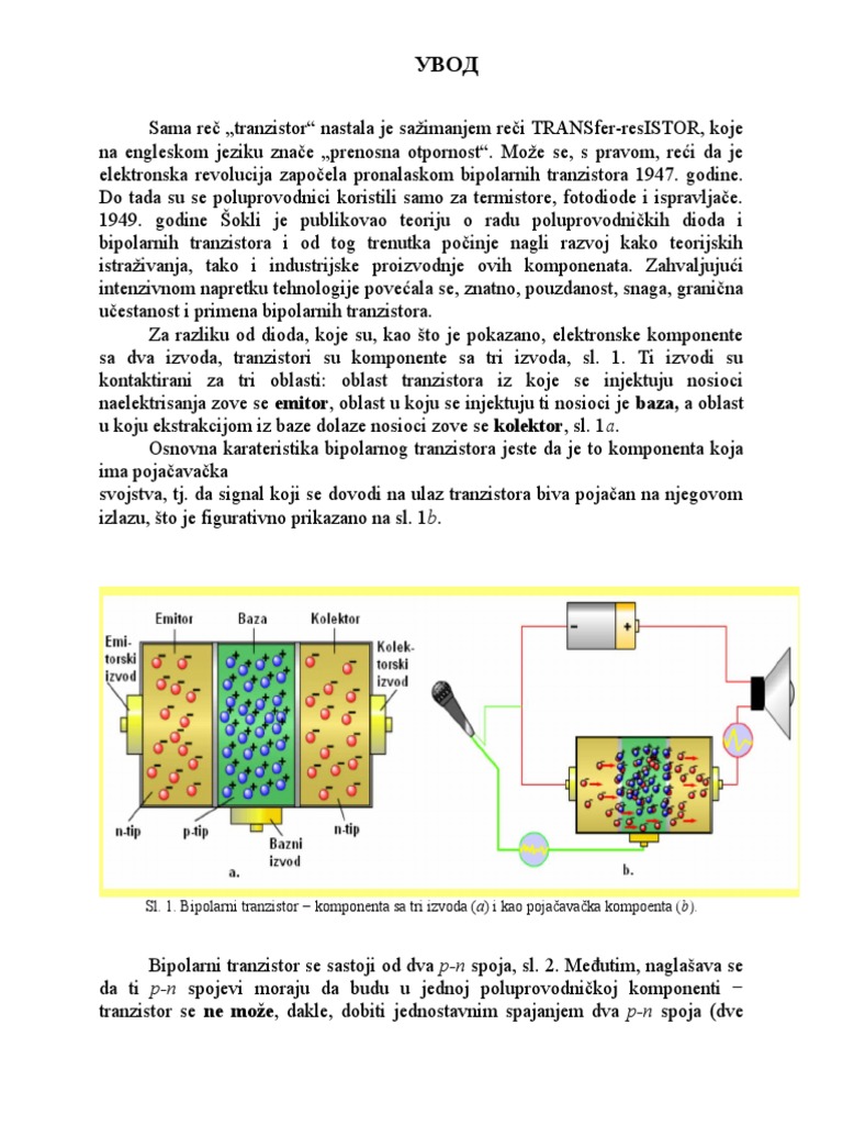 Sl. 1. Bipolarni Tranzistor Komponenta Sa Tri Izvoda (A) I Kao Pojačavačka Kompoenta (B) | PDF