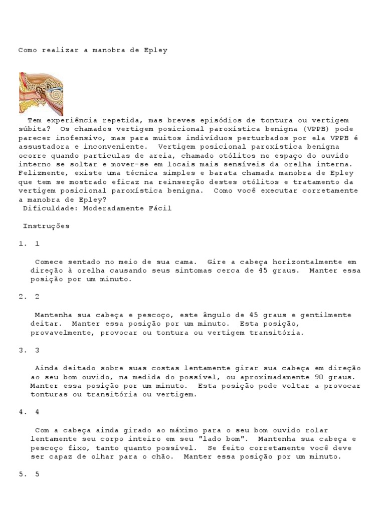 Manobra de Epley: Como Realizar Passo a Passo | PDF | Vertigem ...