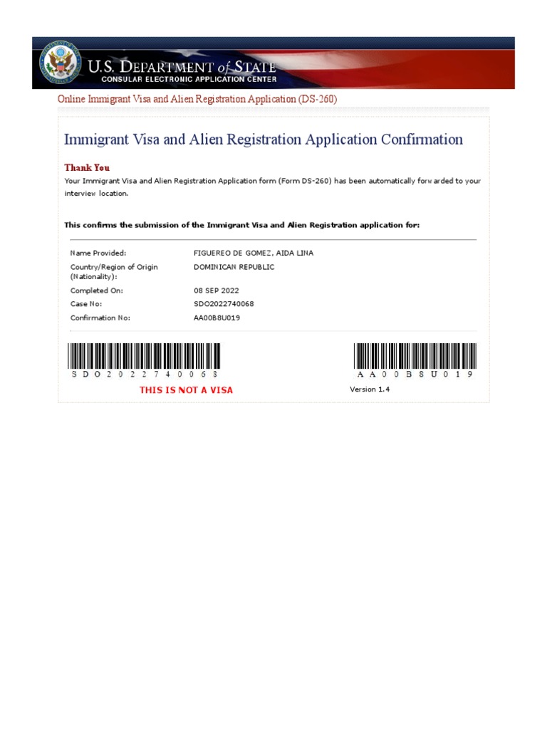 Immigrant Visa and Alien Registration - Confirmation Page PDF | PDF