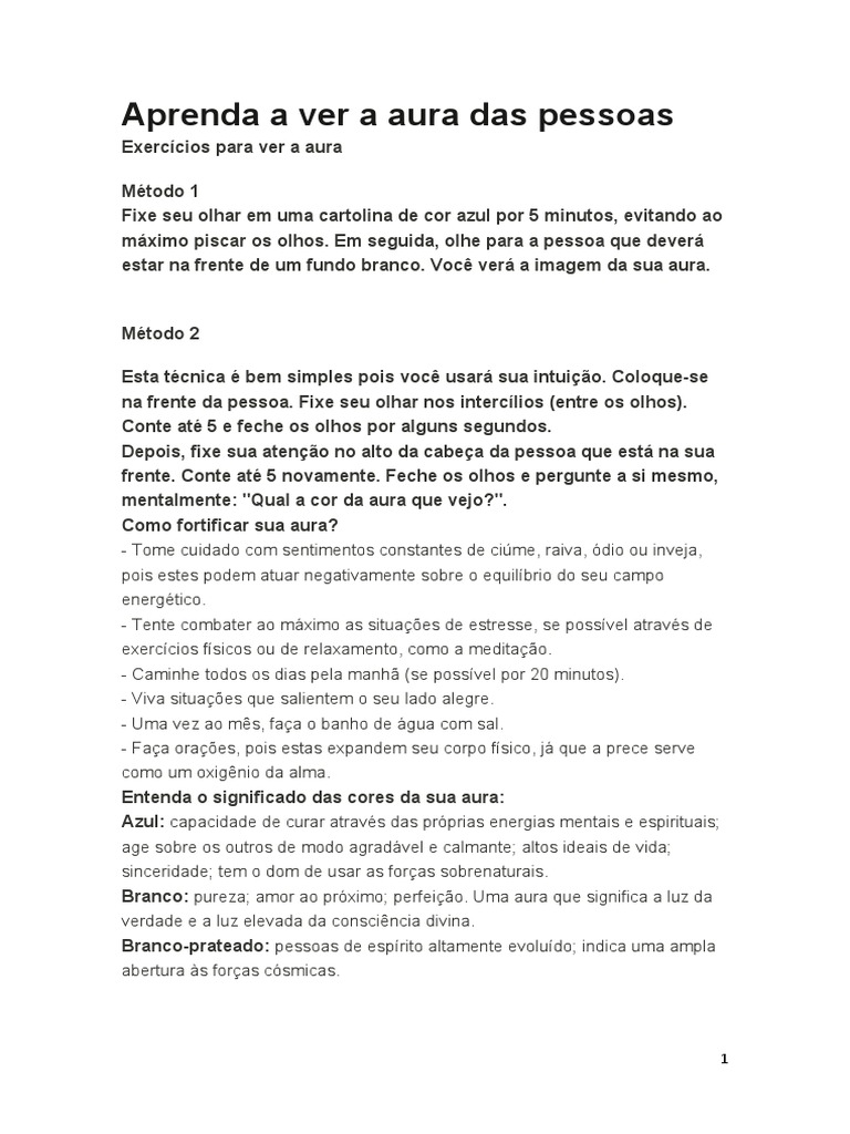 Como ver e fortalecer a aura através de exercícios intuitivos e cuidados energéticos | PDF ...