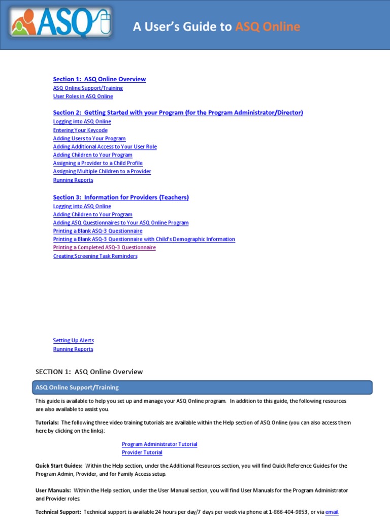 ASQ Guide For MSDE Program Users | PDF