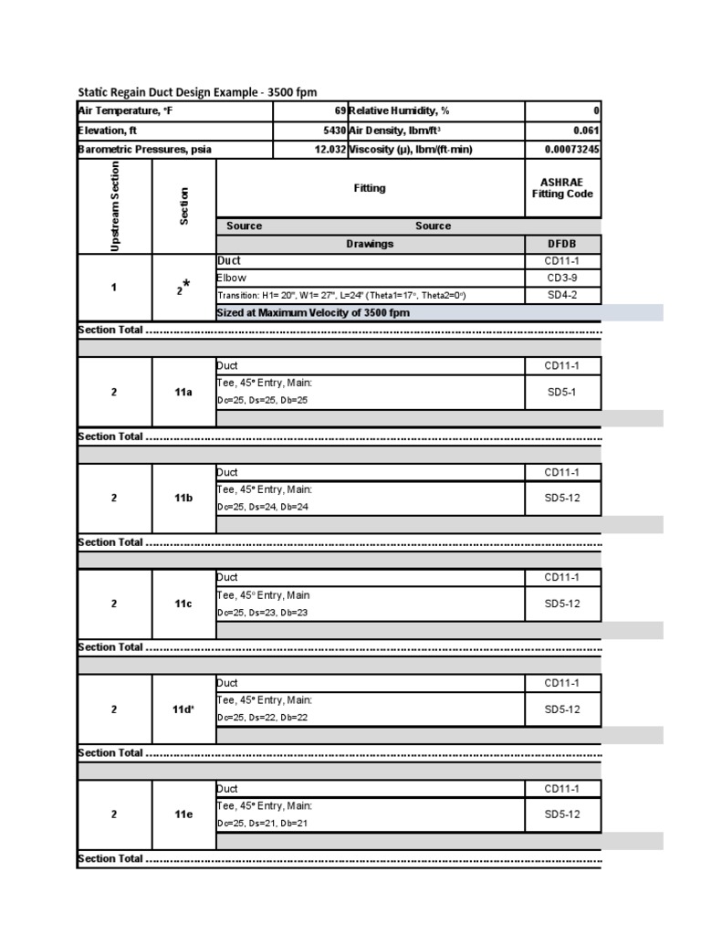 Static Regain Duct Design Example | PDF | Duct (Flow) | Friction