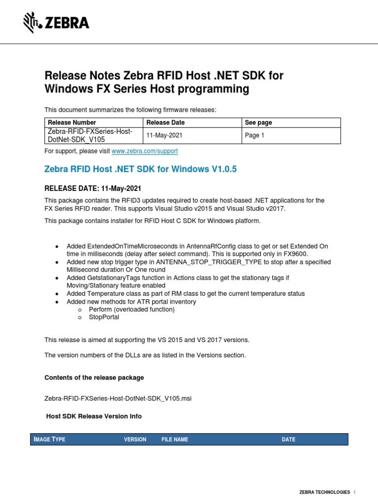Zebra RFID Host DotNet SDK For Windows v1.0.5 Fxseries Host Programming ...