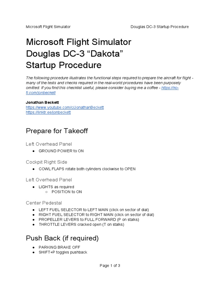 DC-3 Startup Procedure | PDF | Machines | Mechanical Engineering