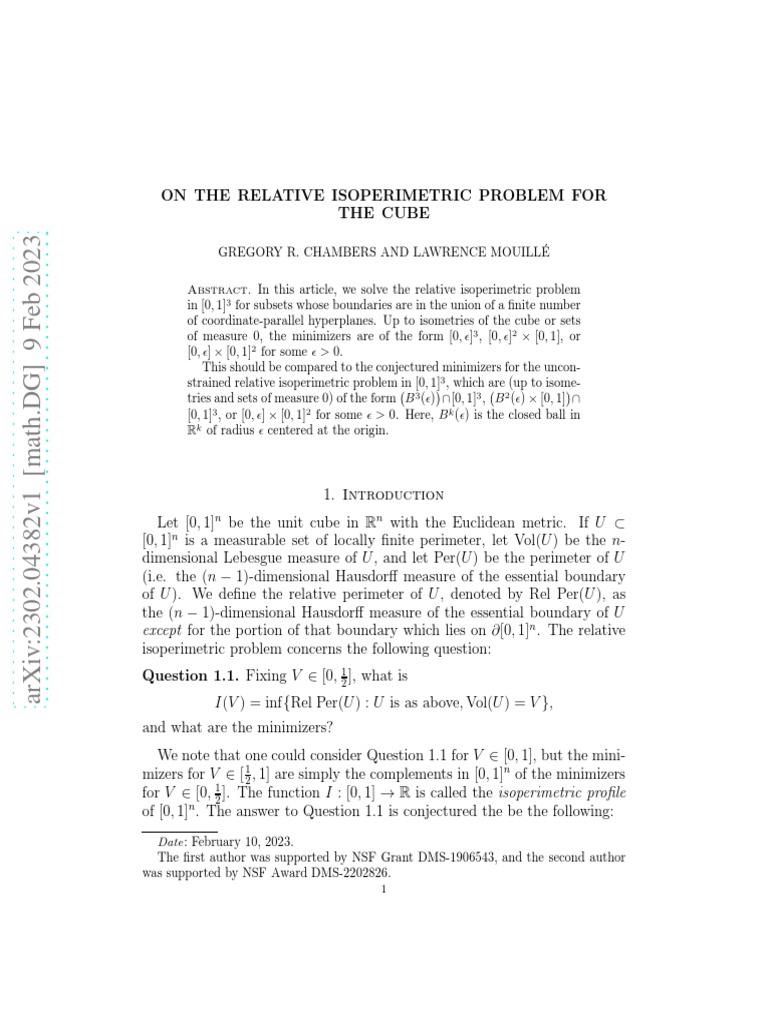 On The Relative Isoperimetric Problem For The Cube | PDF