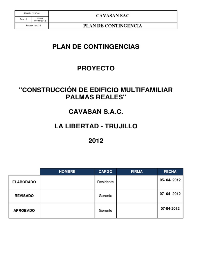 Plan de Contingencias CAVASAN PDF | PDF | Hospital | Ambulancia