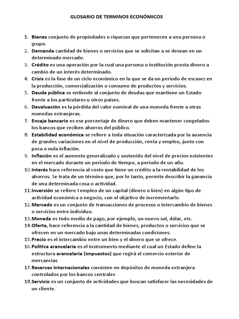 GLOSARIO DE TERMINOS ECONÓMICOS | PDF