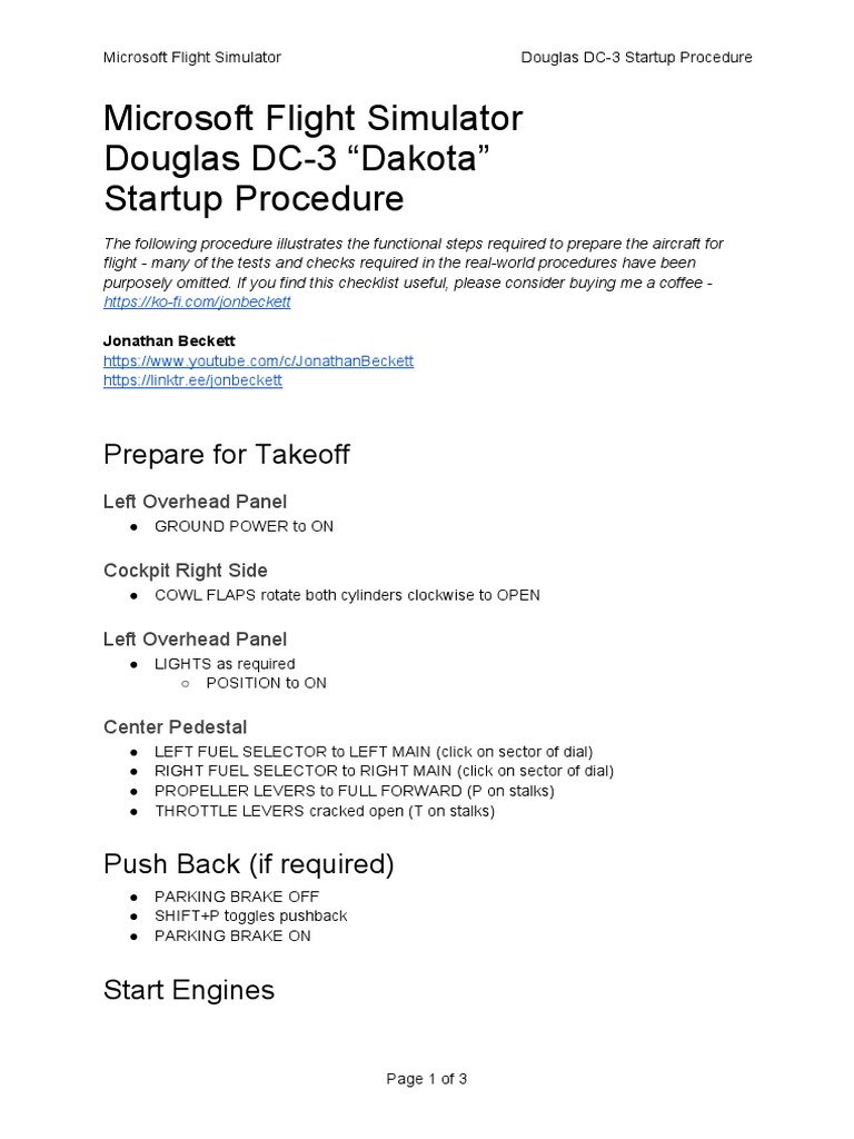 Douglas DC-3 Startup Procedure | PDF