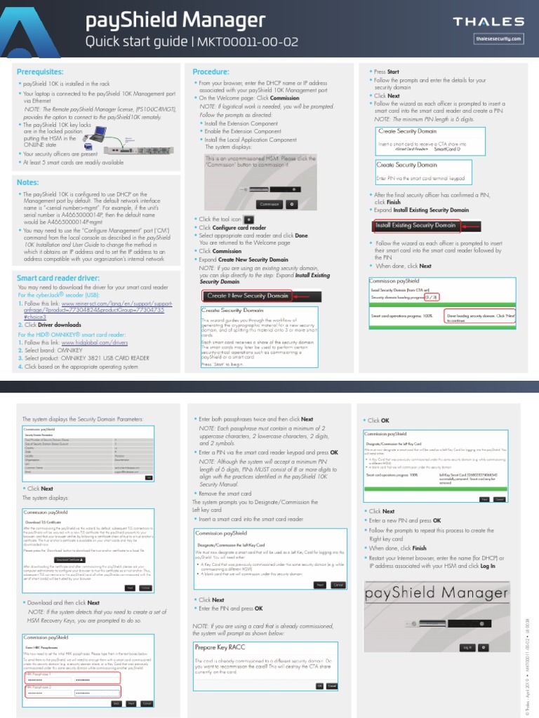MKT00011-00-02 Payshield Manager Quick Start PDF | PDF | Smart Card | Personal Identification Number