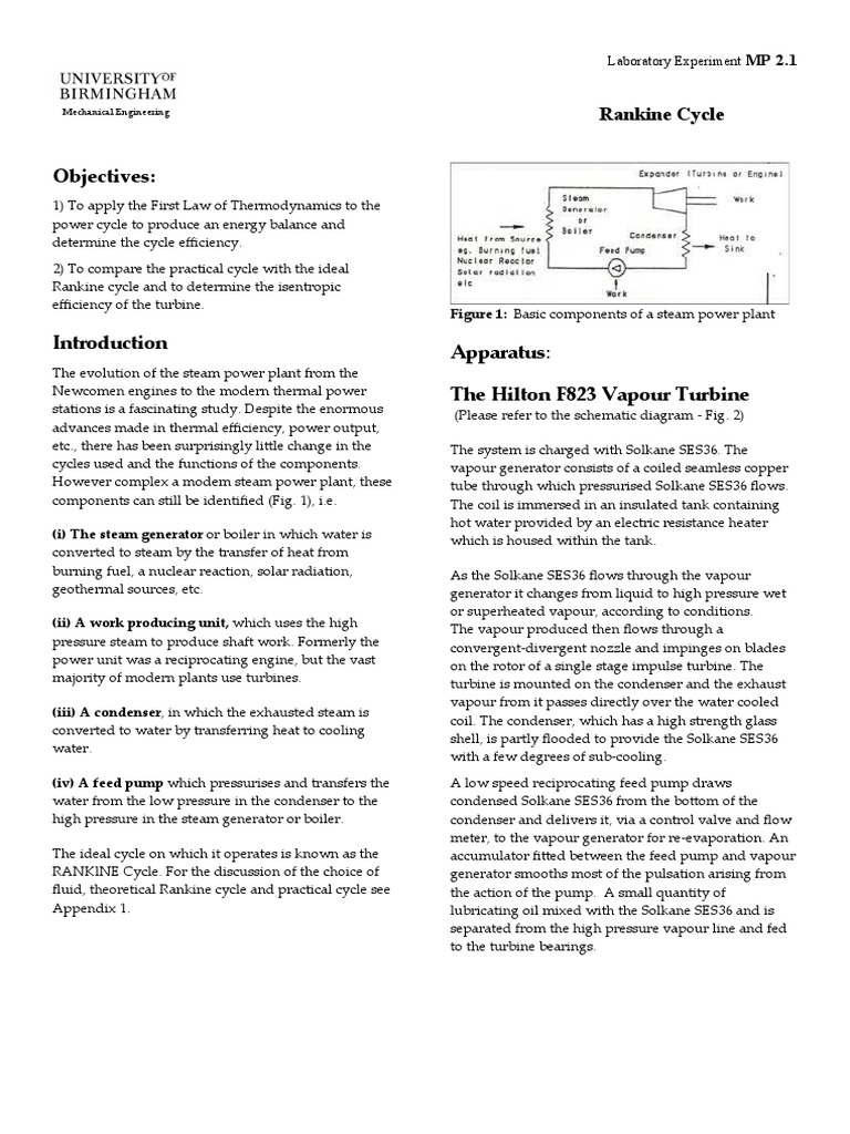 Rankine Cycle Experiment with Solkane | PDF