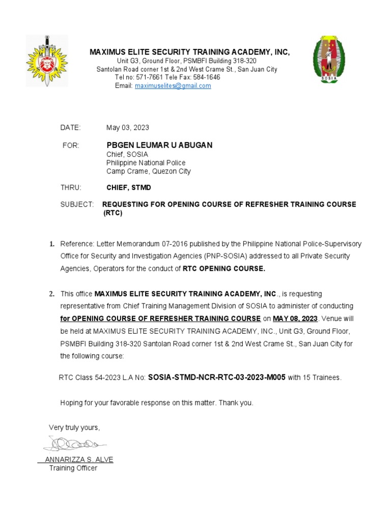 Request for RTC Course Opening | PDF