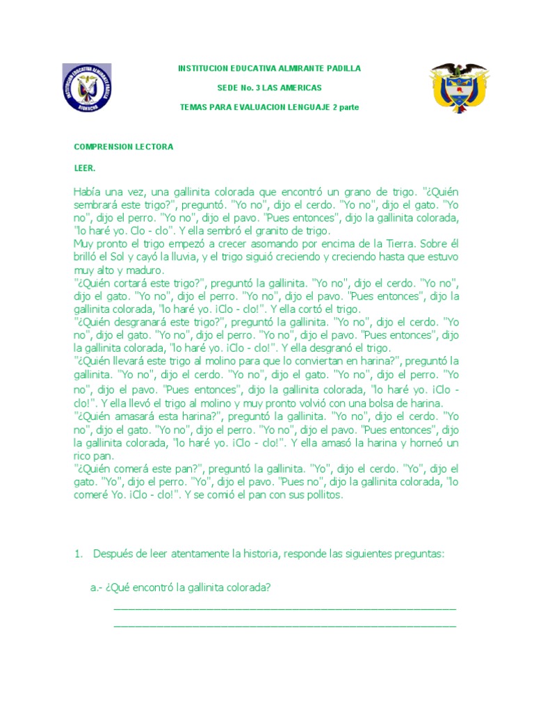 Cuestionario Lenguaje 2 Parte 2022 2 Grado | PDF