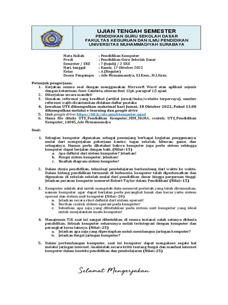 UTS Pendidikan Komputer | PDF