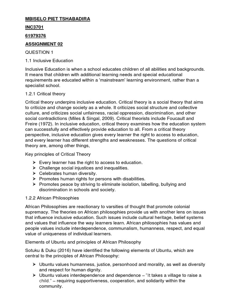 Inc3701 Assignment 02 | PDF | Constructivism (Philosophy Of Education) | Inclusion (Education)