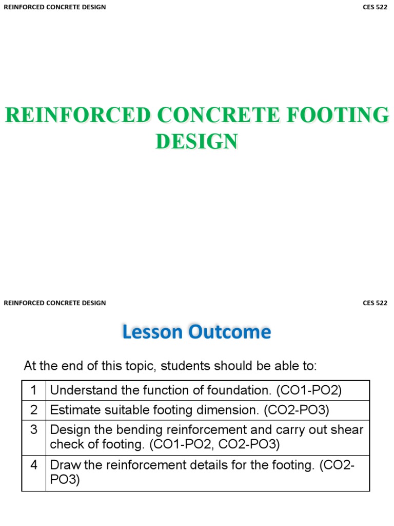 CES522 RC FOOTING - Topic 5a | PDF | Foundation (Engineering) | Bending