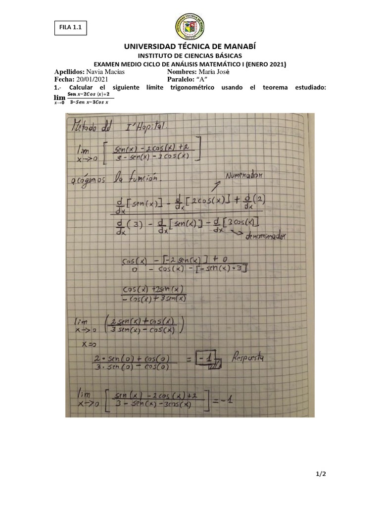 Examen de Analisis Matematico Utm PDF | PDF