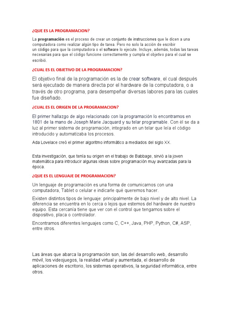 QUE ES LA PROGRAMACION (Documento) | PDF