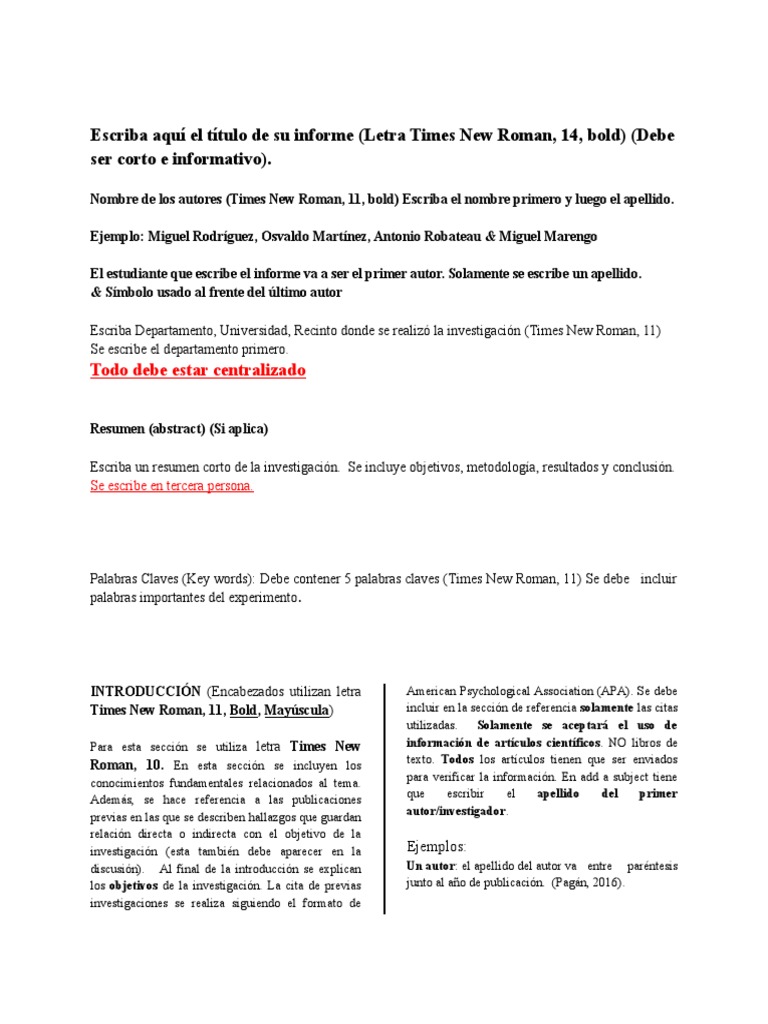 Instrucciones y Ejemplo de Informe Formato Artículo Científico Revisado ...