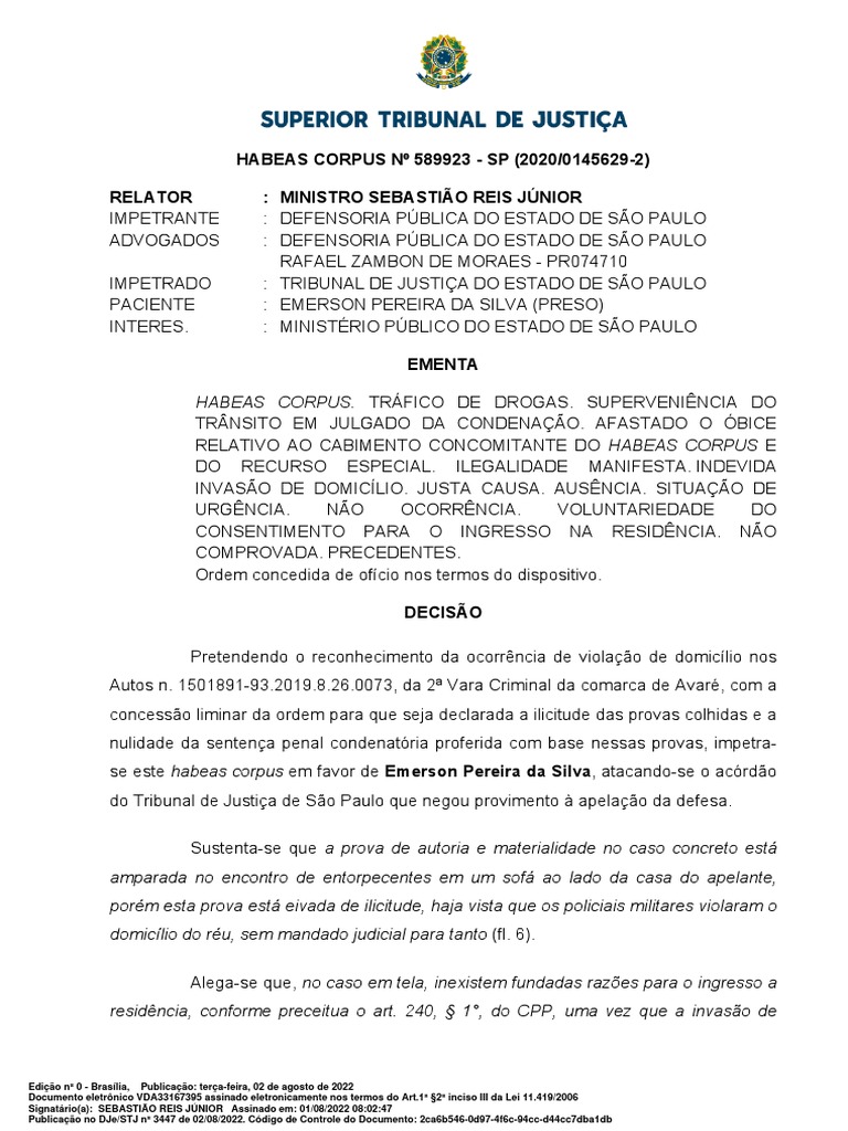 Habeas Corpus #589923 PDF | PDF | Habeas corpus | Sentença (jurídico)