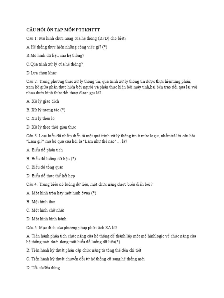 CÂU HỎI ÔN TẬP MÔN PTTKHTTT | PDF