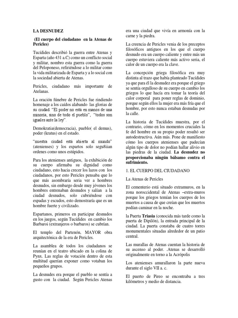 La desnudez en la Atenas de Pericles | PDF