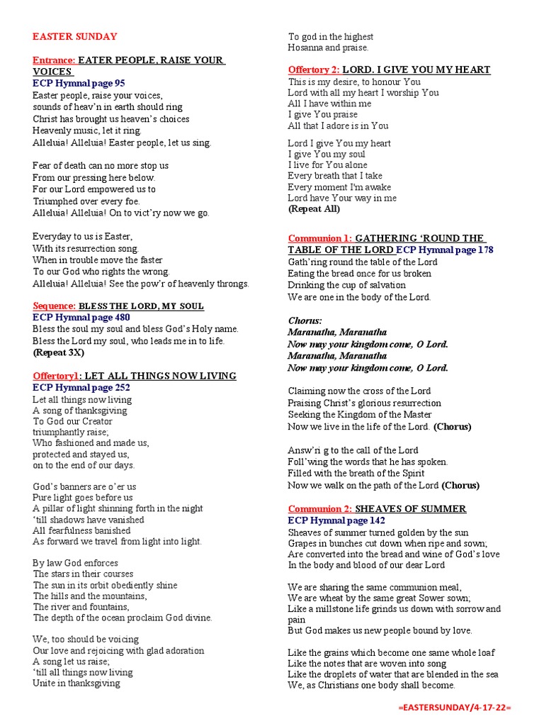 Easter Sunday Hymns and Songs | PDF