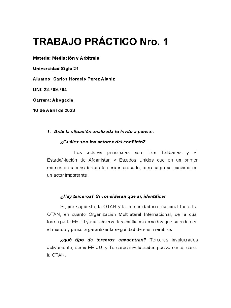 tp1 Arbitraje | PDF | Afganistán | Gobierno