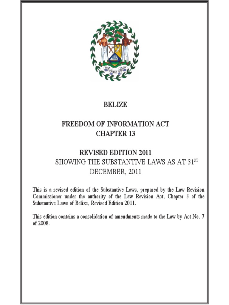 Belize Freedom of Information Act 2011 | PDF | Freedom Of Information ...