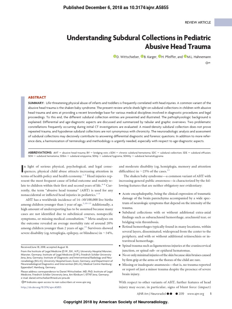Understanding Subdural Collections in Pediatric Abusive Head Trauma | PDF