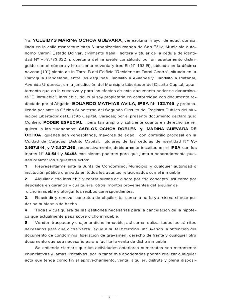 Poder para Vender Inmuebles | PDF | Derecho