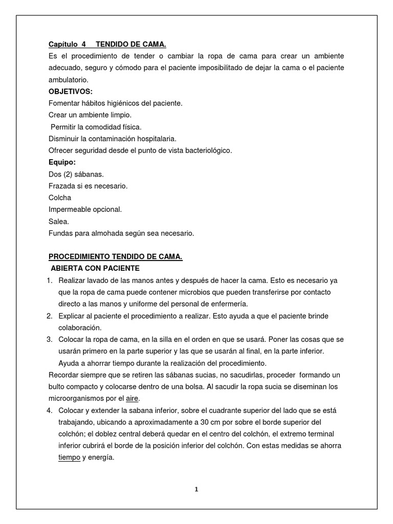 Capitulo 4 Tendido de Cama y Cap 5 Baño en Cama TECNICAS Y PROCEDIMIENTOS DE ENFERMERIA UNAHUR ...