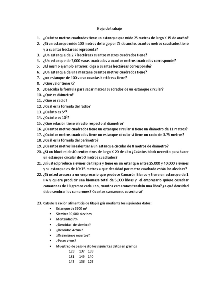 Hoja de Trabajo Prob. Estanques y R.A PDF | PDF