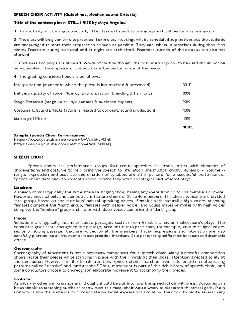Speech Choir Activity PDF | PDF