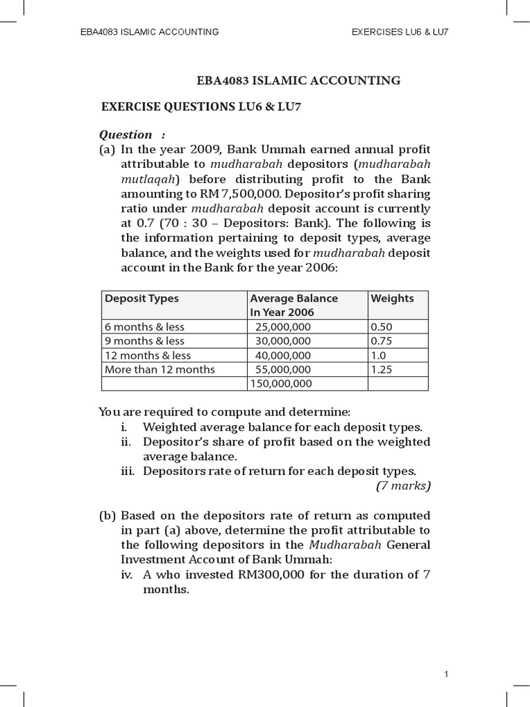 EBA4083 LU6.LU7.EXERCISES - Accounting For Islamic Deposit Account & Financial Products (Assets ...