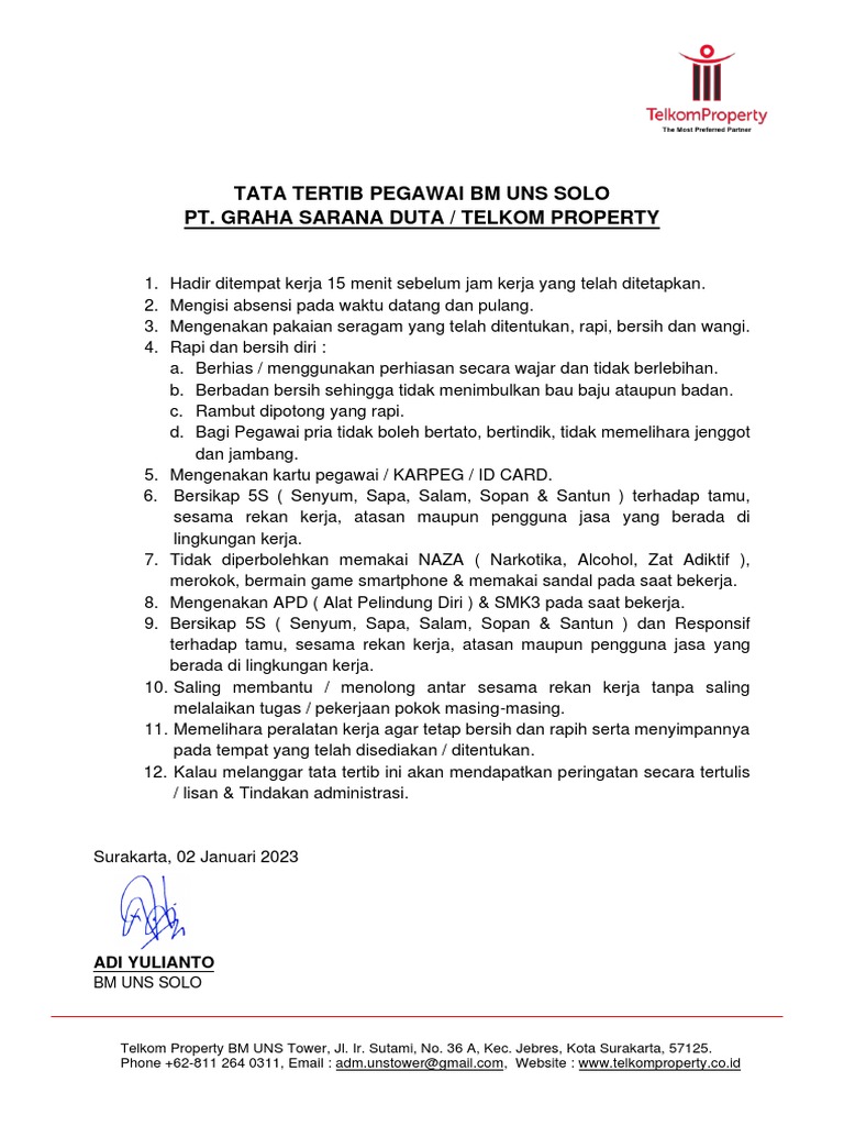 Tata Tertib Pegawai Uns Tower - 2023 PDF | PDF