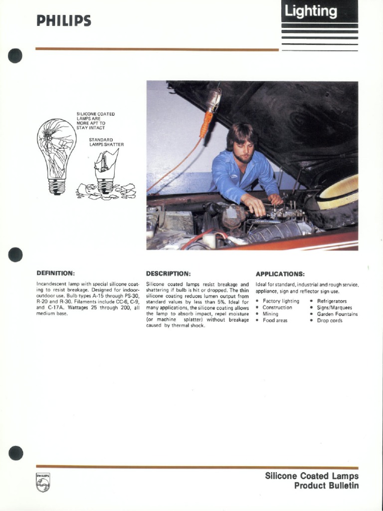 Philips Silicone Coated Incandescent Lamps Bulletin 8-87 | PDF