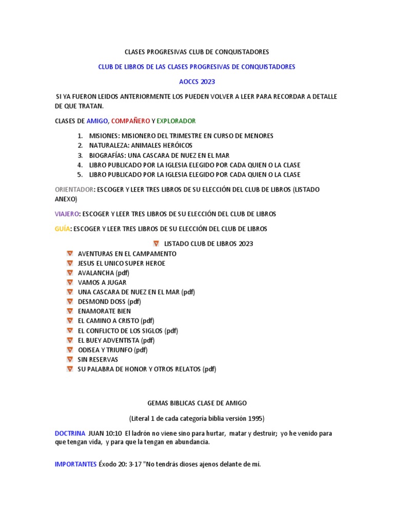 Clases Progresivas Club de Conquistadores 2023 | PDF