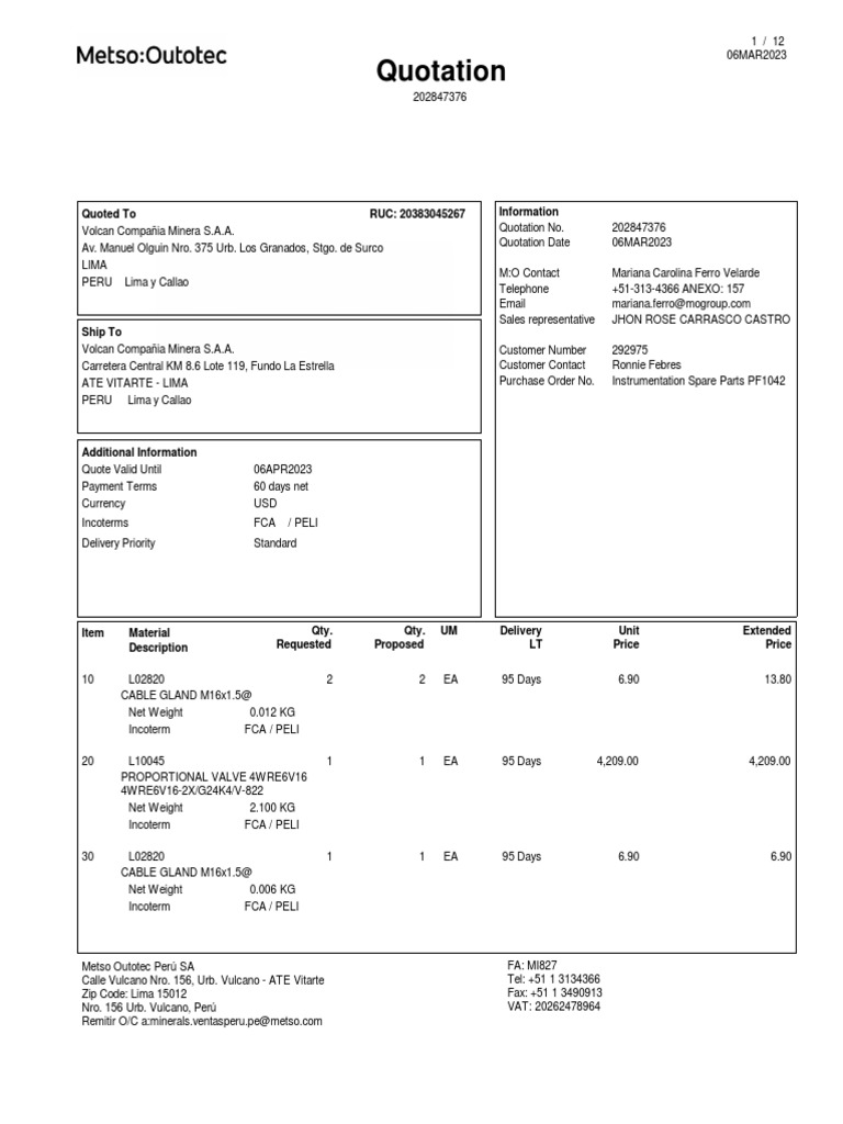 Metso Quotation 0202847376 PDF | PDF | Trade | Business