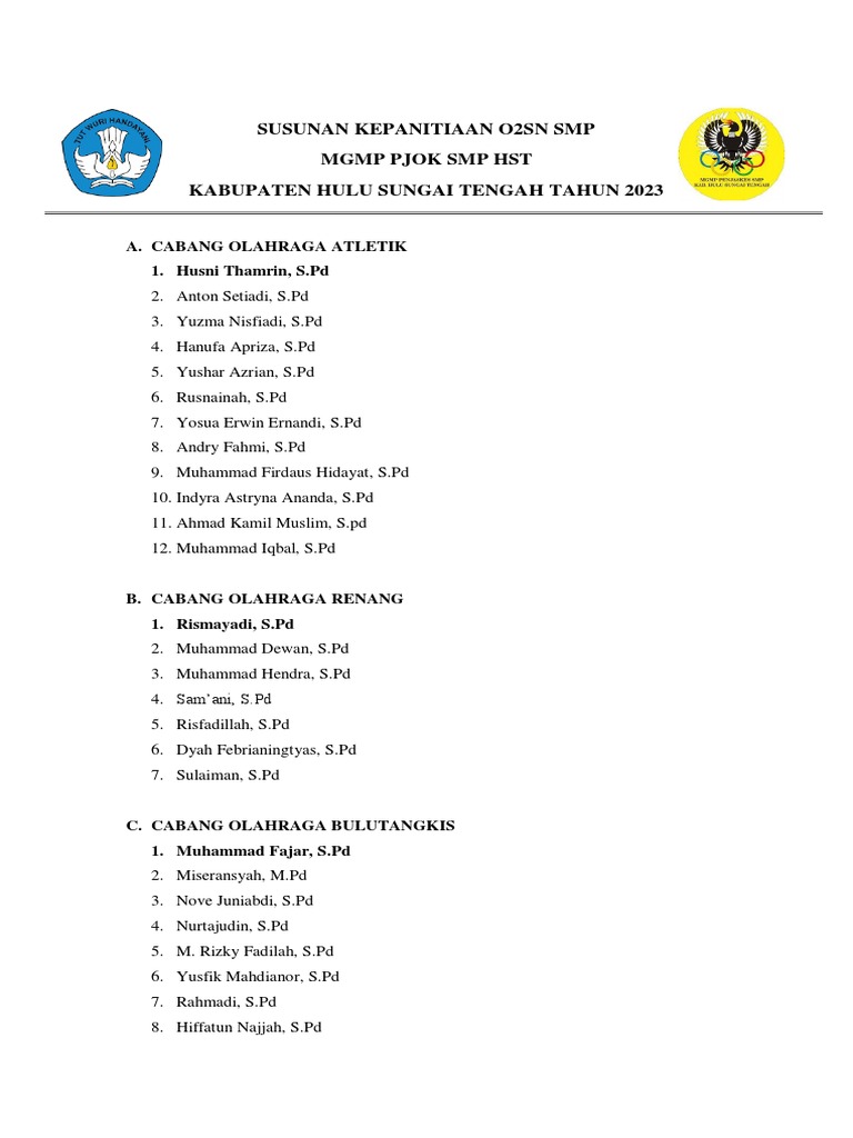Susunan Kepanitiaan O2sn 2023 PDF | PDF