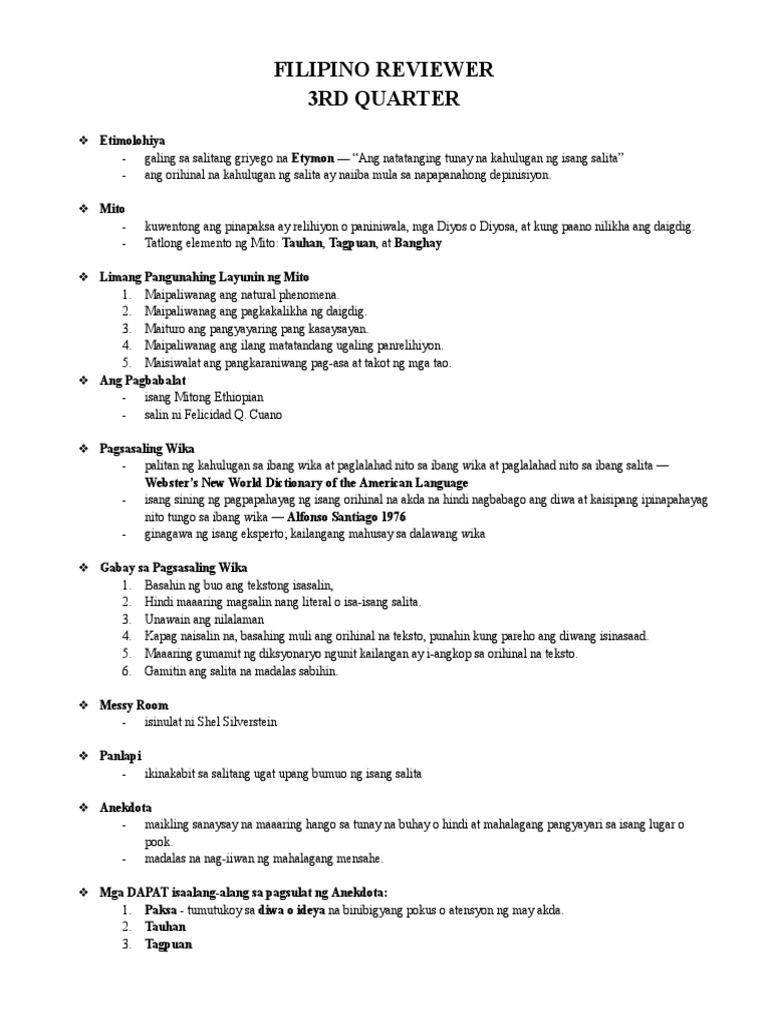 Filipino Reviewer | PDF