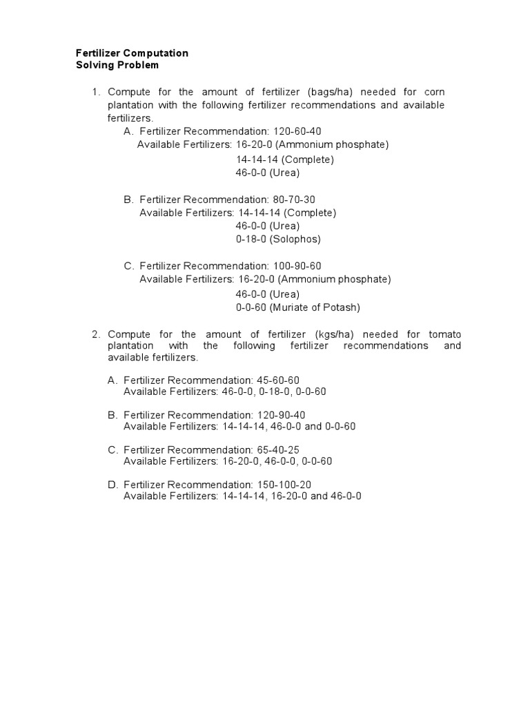 Fertilizer Computation Activity | PDF