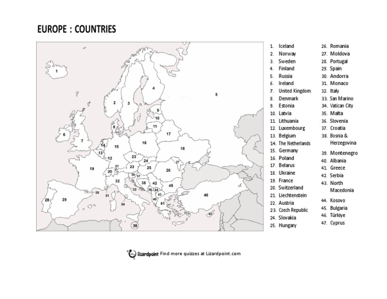 Europe Countries Numbered Labeled v1.1 PDF | PDF