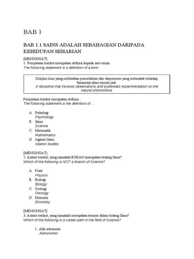 Science - Sains - Bab 1 - 2022 | PDF