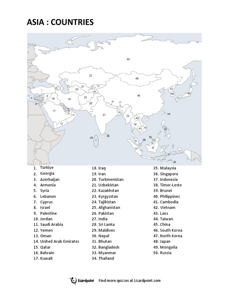 Asia Countries Numbered Labeled v1.1 PDF | PDF