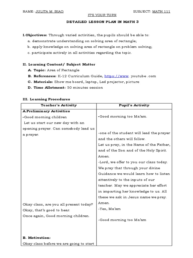 Detailed Lesson Plan in Math 3 | PDF