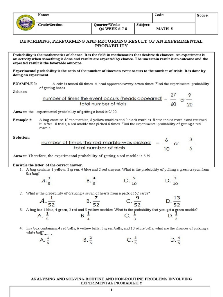 MATH 5 Q4 Week 678 | Download Free PDF | Probability | Mathematics