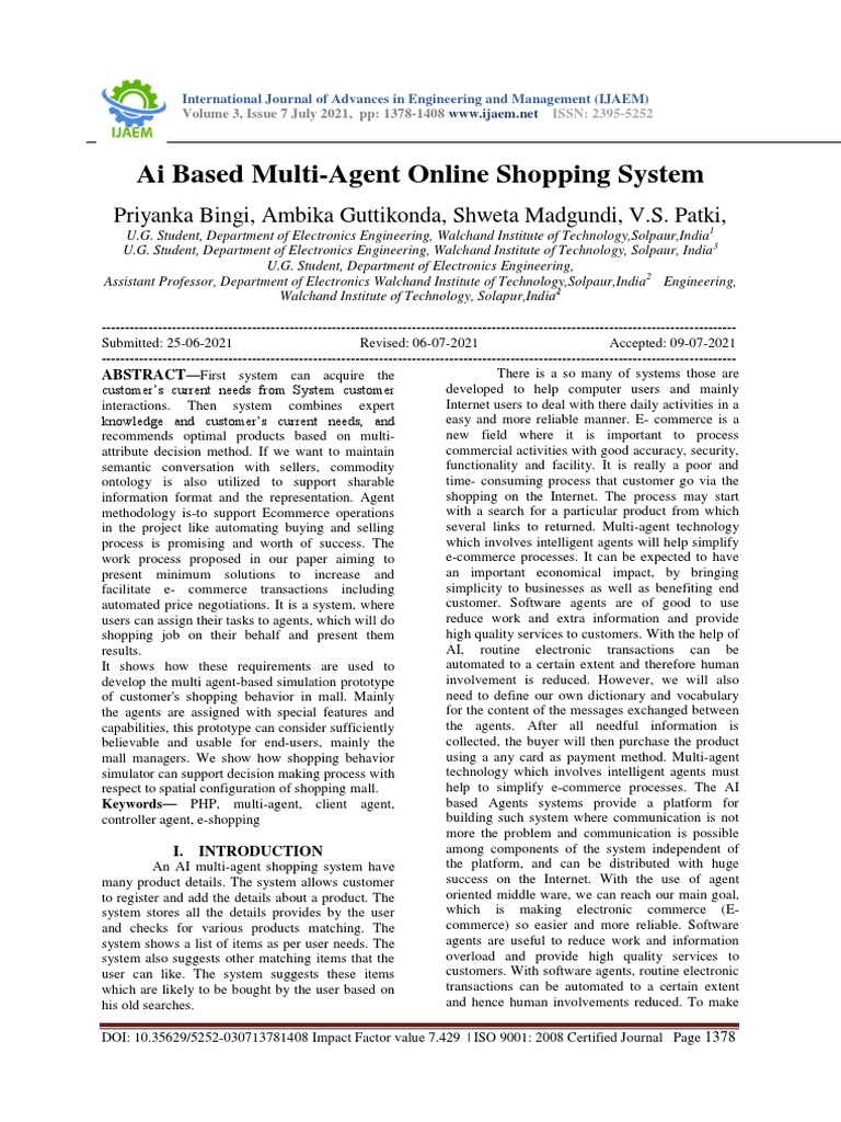 Ai Based Multi Agent Online Shopping System PDF | PDF