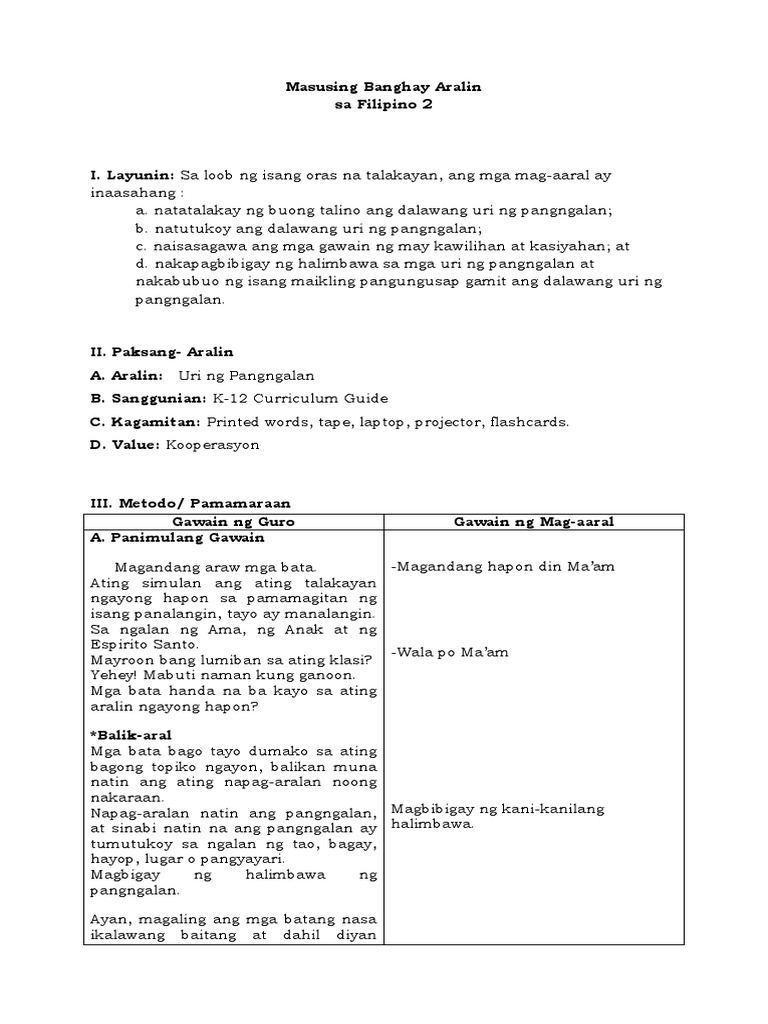 Lesson Plan in Filipino 2 | PDF